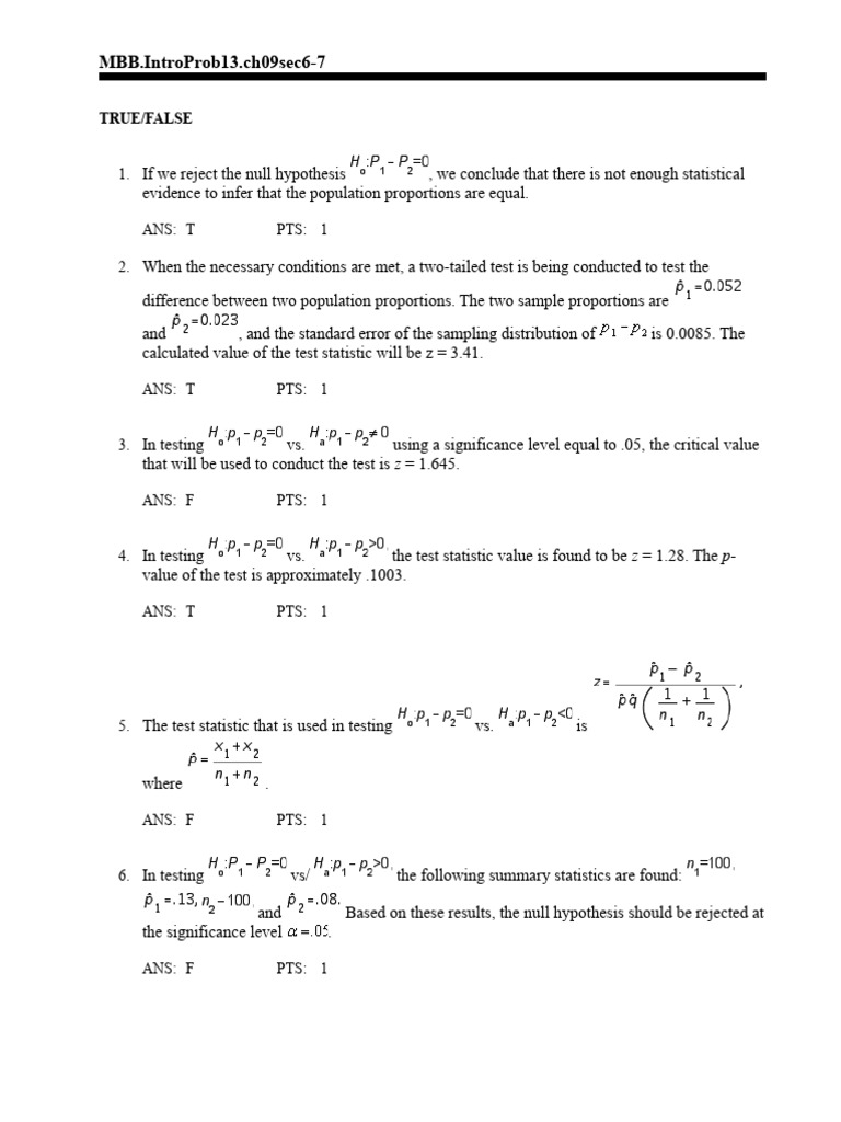Ch09sec6 7 | Download Free PDF | Statistical Hypothesis Testing | P Value