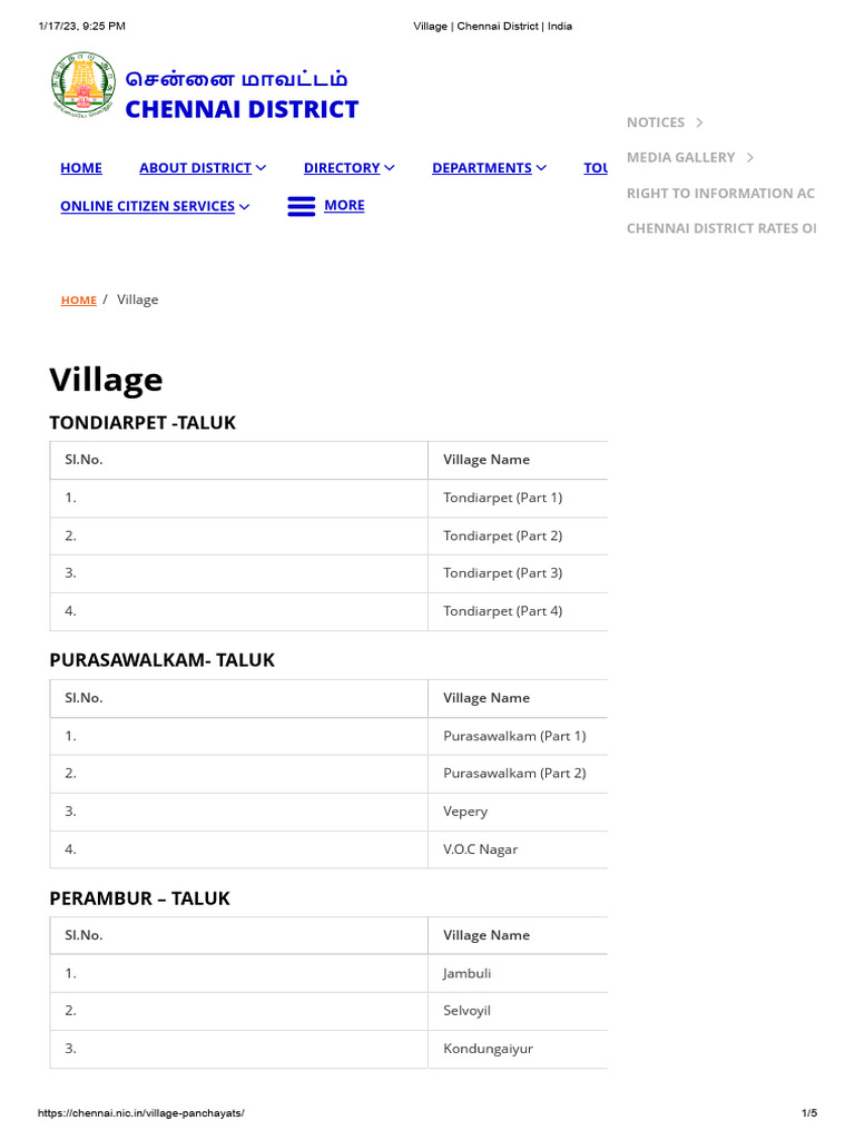 Villages - Chennai District - India | PDF