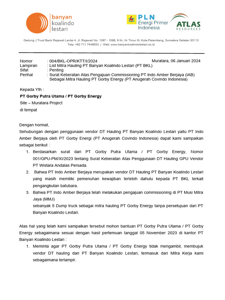 Surat Keluar Vendor IAB BKLGE | PDF