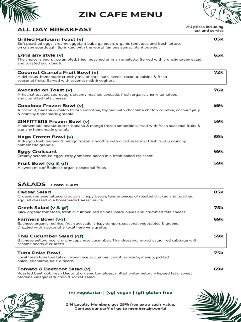 ZIN Cafe Menu | PDF | Curry | Salad