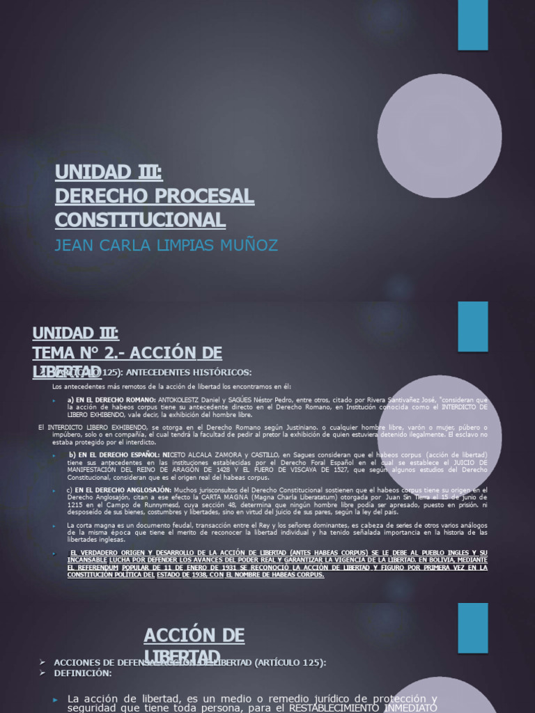 Unidad III - Tema No. 2. - Acción de Libertad - Derecho Procesal Contitucional - I-20223 - JCLM ...