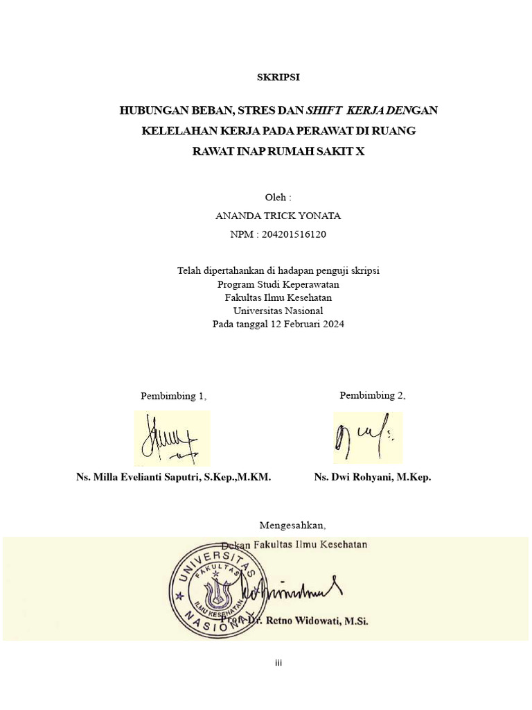 Hubungan Beban, Stres Dan Shift Kerja Dengan Kelelahan Kerja Pada Perawat Di Ruang Rawat Inap ...