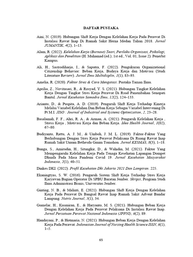Hubungan Beban, Stres Dan Shift Kerja Dengan Kelelahan Kerja Pada Perawat Di Ruang Rawat Inap ...