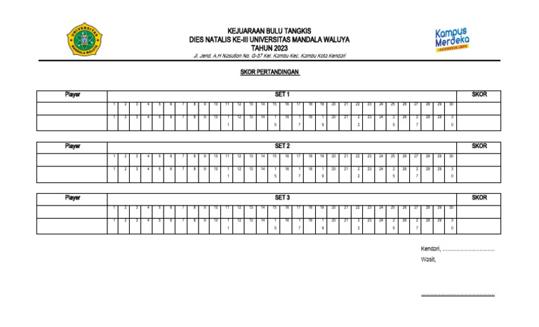 FORMULIR SCORE PERTANDINGAN | PDF
