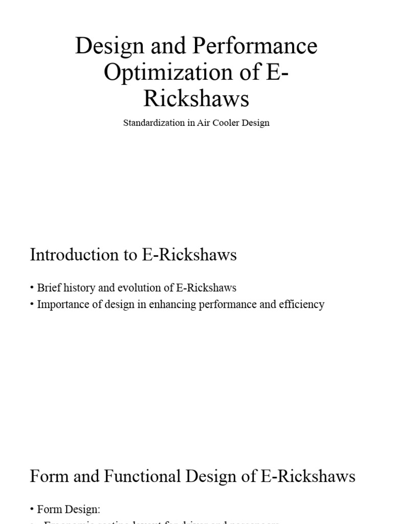 Design and Performance Optimization of E-Rickshaws | PDF