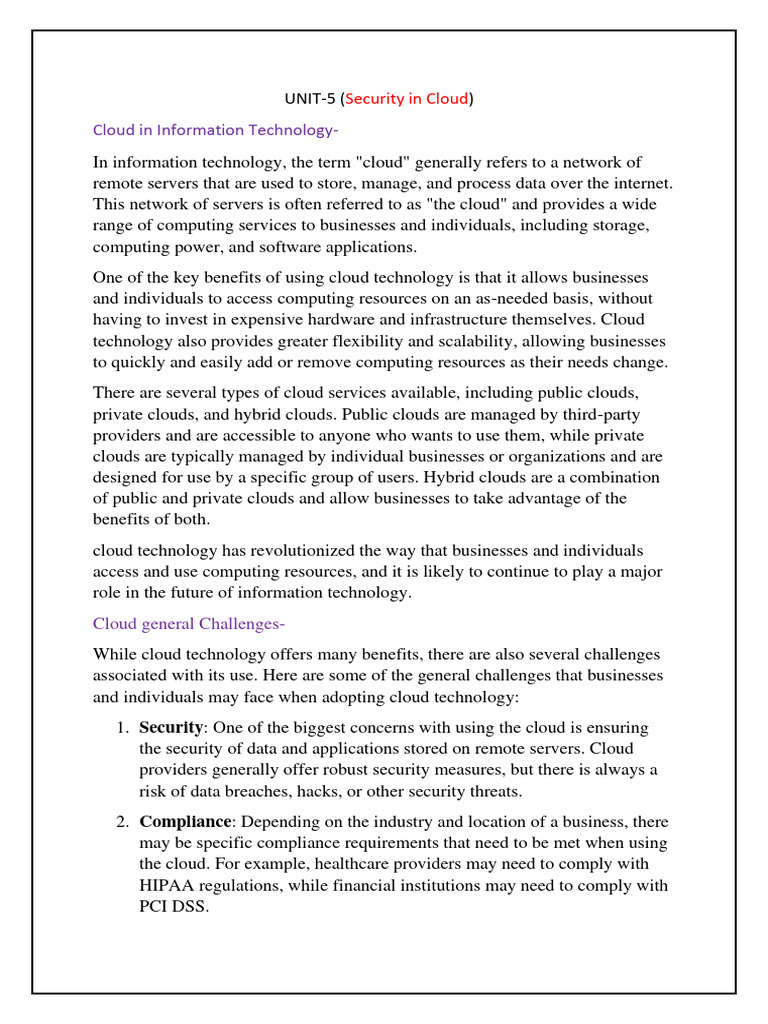 Unit-6 CC | PDF | Cloud Computing | Information Security