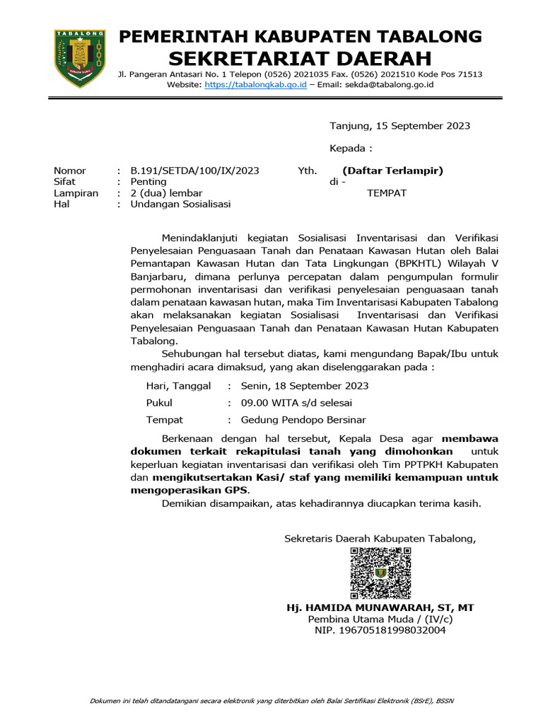 2023 - Surat Undangan Sosialisasi PPTPKH 0915 | PDF
