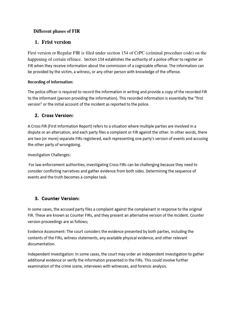 Different Phases of FIR | PDF | Mens Rea | Crimes