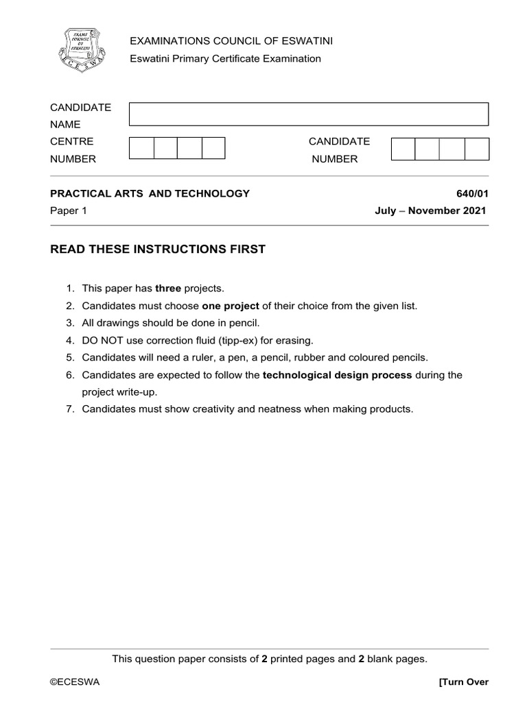 EPC Practical Arts and Technology 2021 Question Paper 1 | PDF