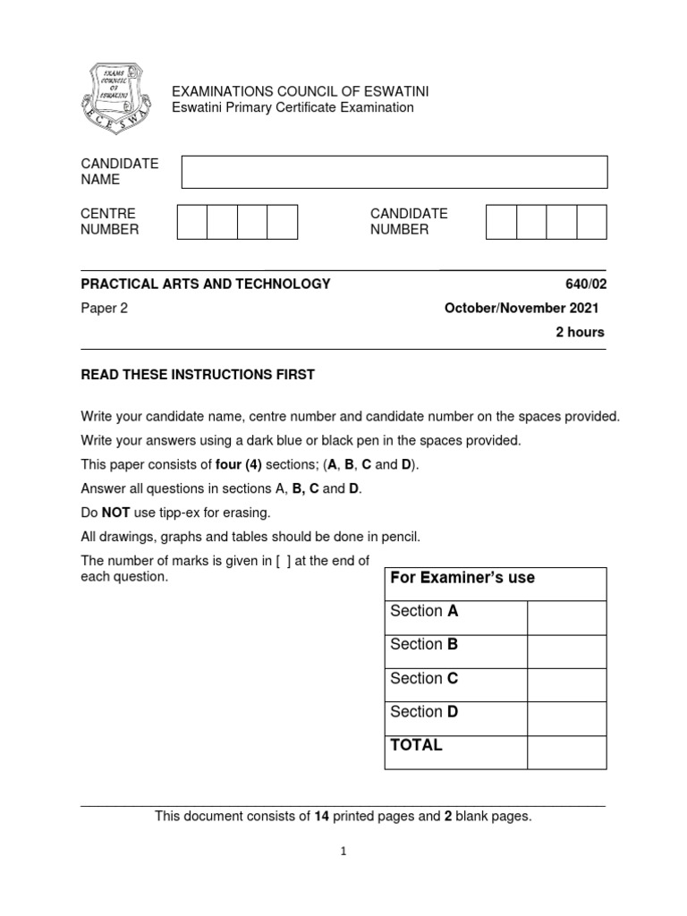 EPC Practical Arts and Technology 2021 Question Paper 2 | PDF | Art