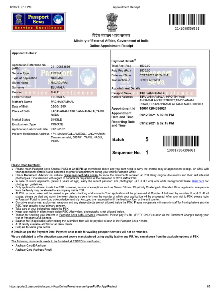 Appointment Reciept | Download Free PDF | Identity Document | Birth Certificate