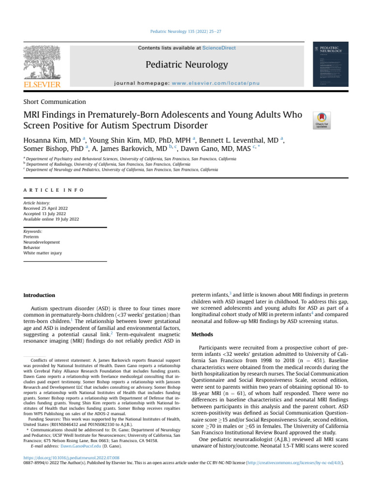 MRI Insights on ASD in Preterm Youth | PDF | Autism Spectrum | Preterm ...