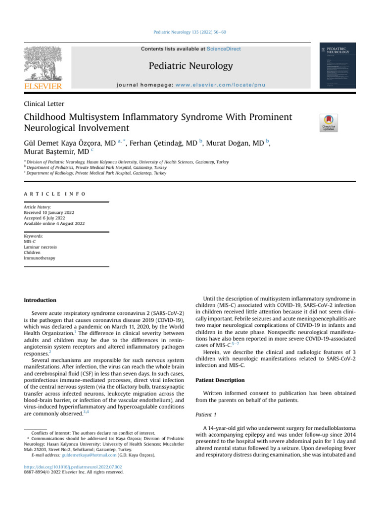 Childhood Multisystem Inflammatory Syndrome With P | PDF | Epilepsy ...