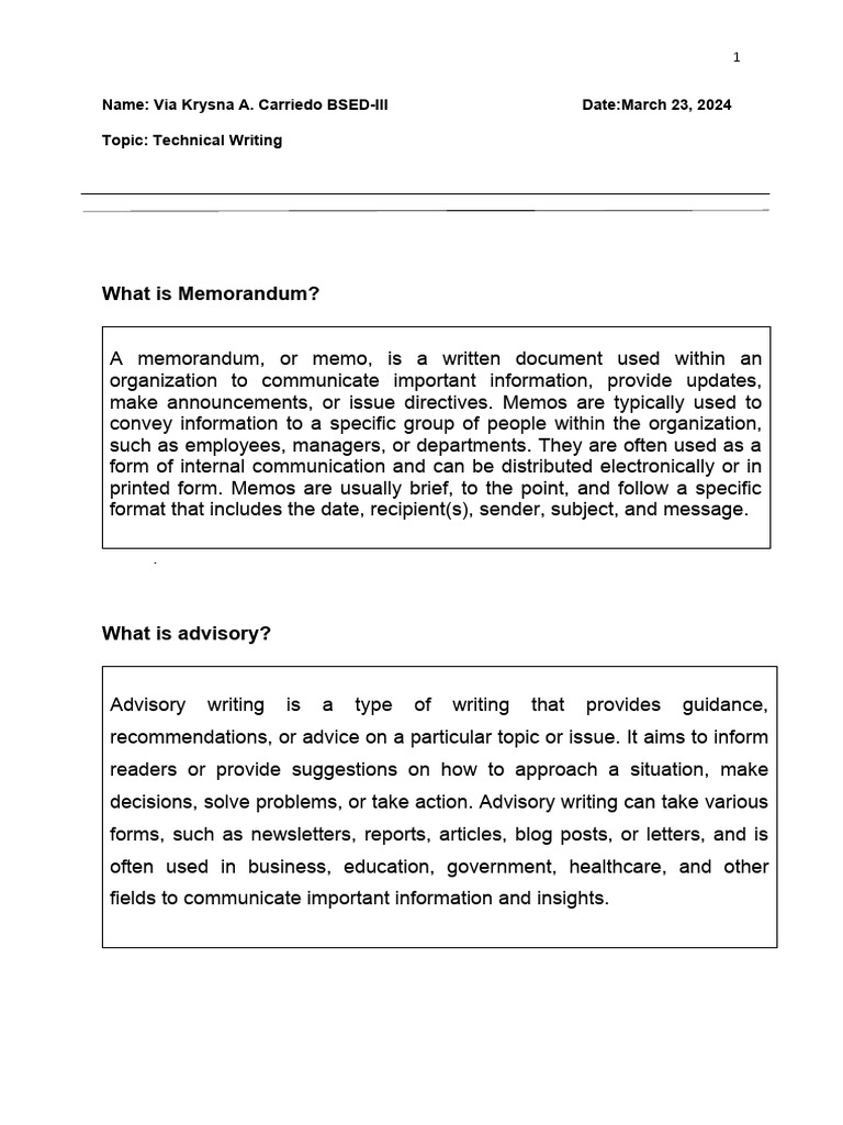 Writing Effective Memos and Advisories | PDF | Memorandum | Written ...