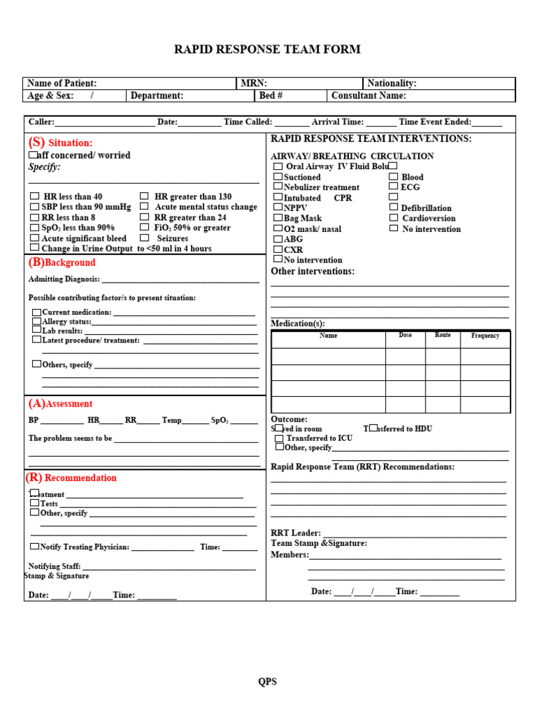 RRT Form | Download Free PDF | Human Diseases And Disorders | Causes Of ...