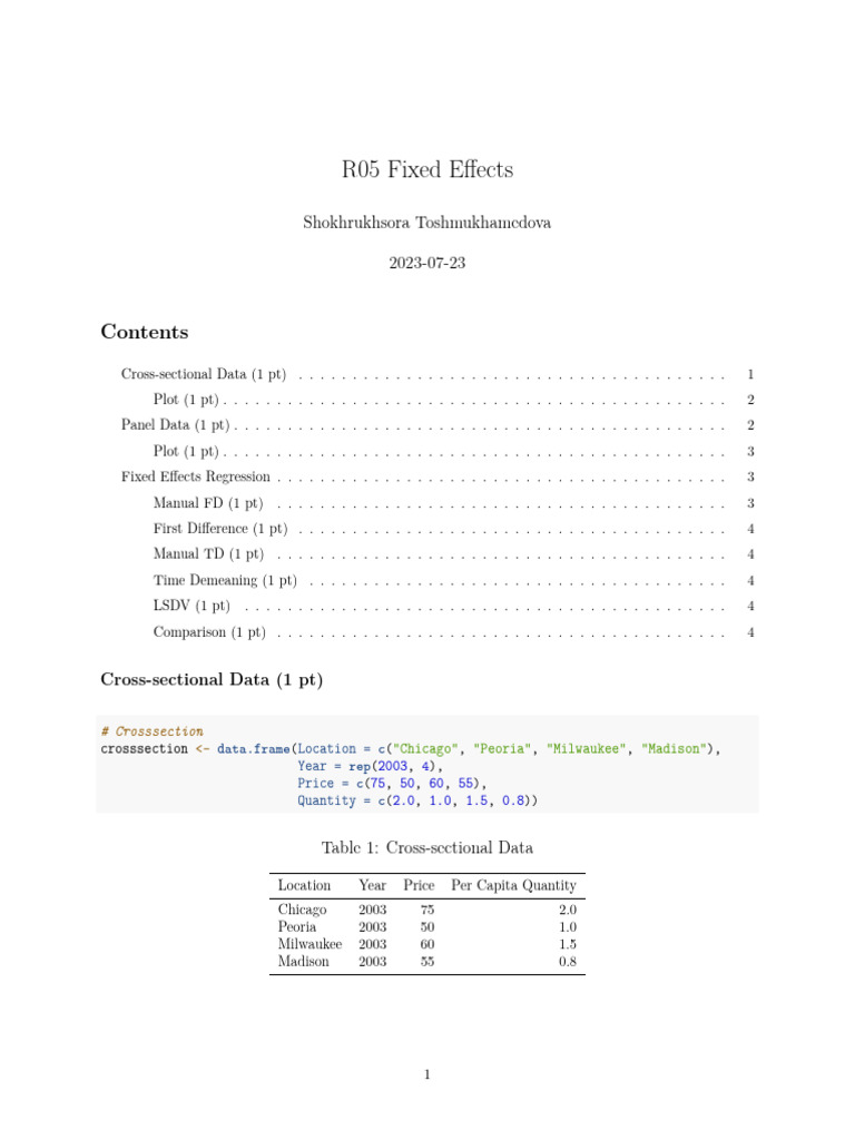 R05 Shokhrukhsora Toshmukhamedova | PDF | Fixed Effects Model | Multivariate Statistics