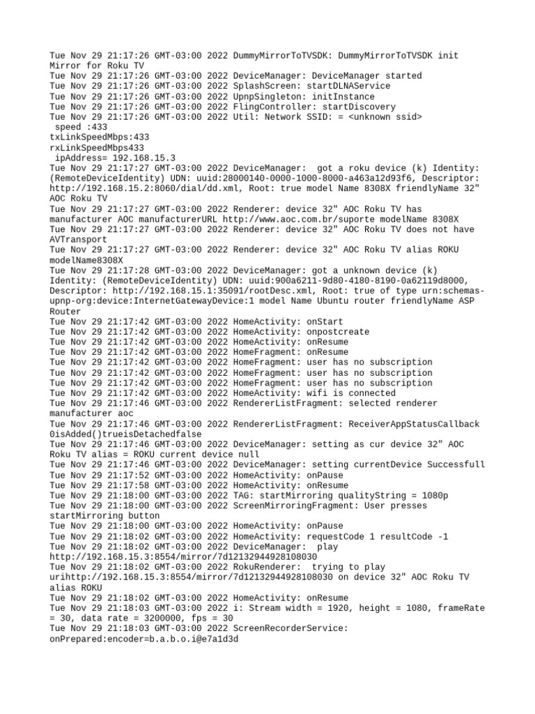 Roku TV Screen Mirroring Log | PDF | Roku | Smartphone