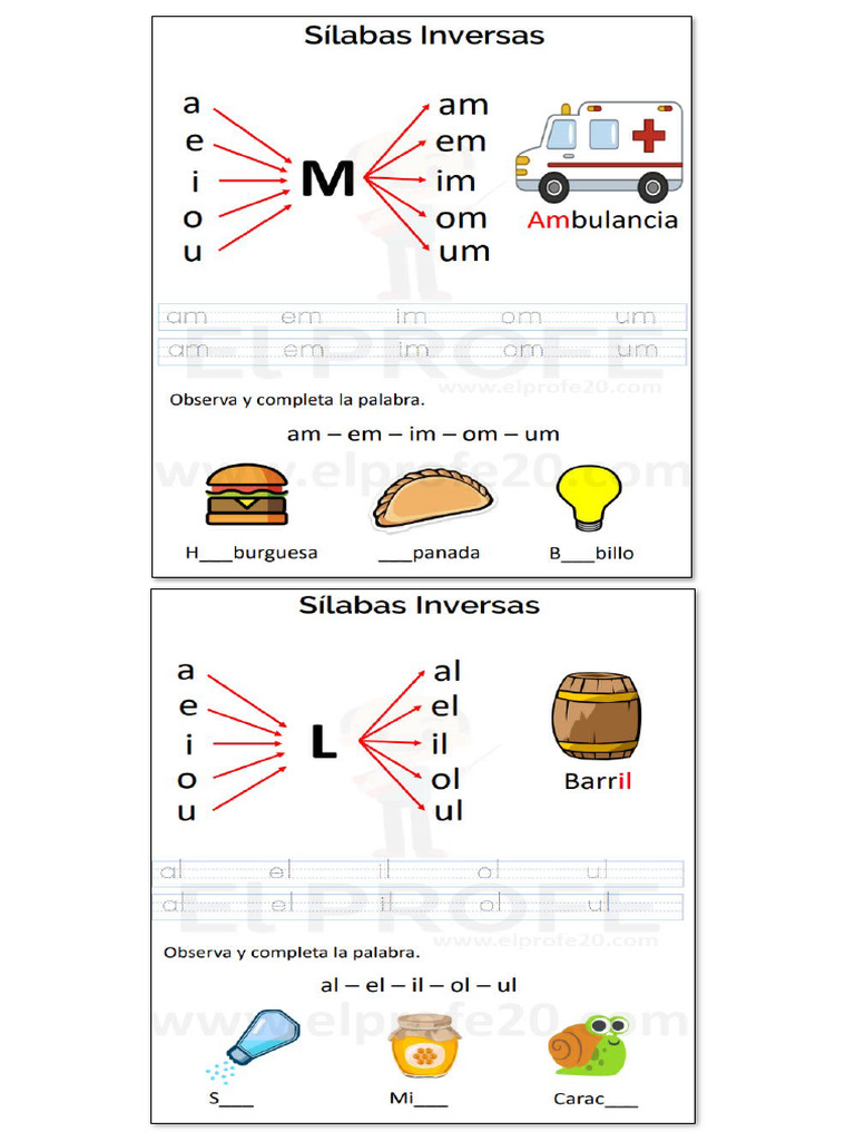 Silabas Inversas para Imprimir | PDF
