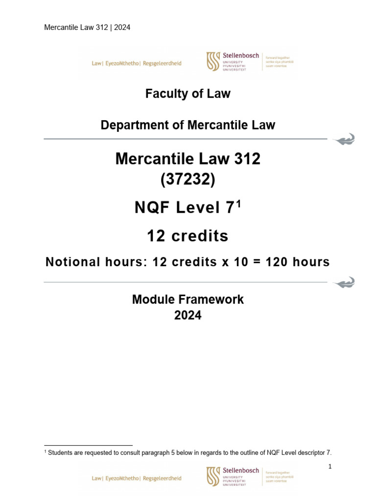 Mercantile Law 312 (2024) Module Framework | PDF | Learning | Insolvency Mercantile Law 312 (2024) Module Framework | PDF | Learning | Insolvency
