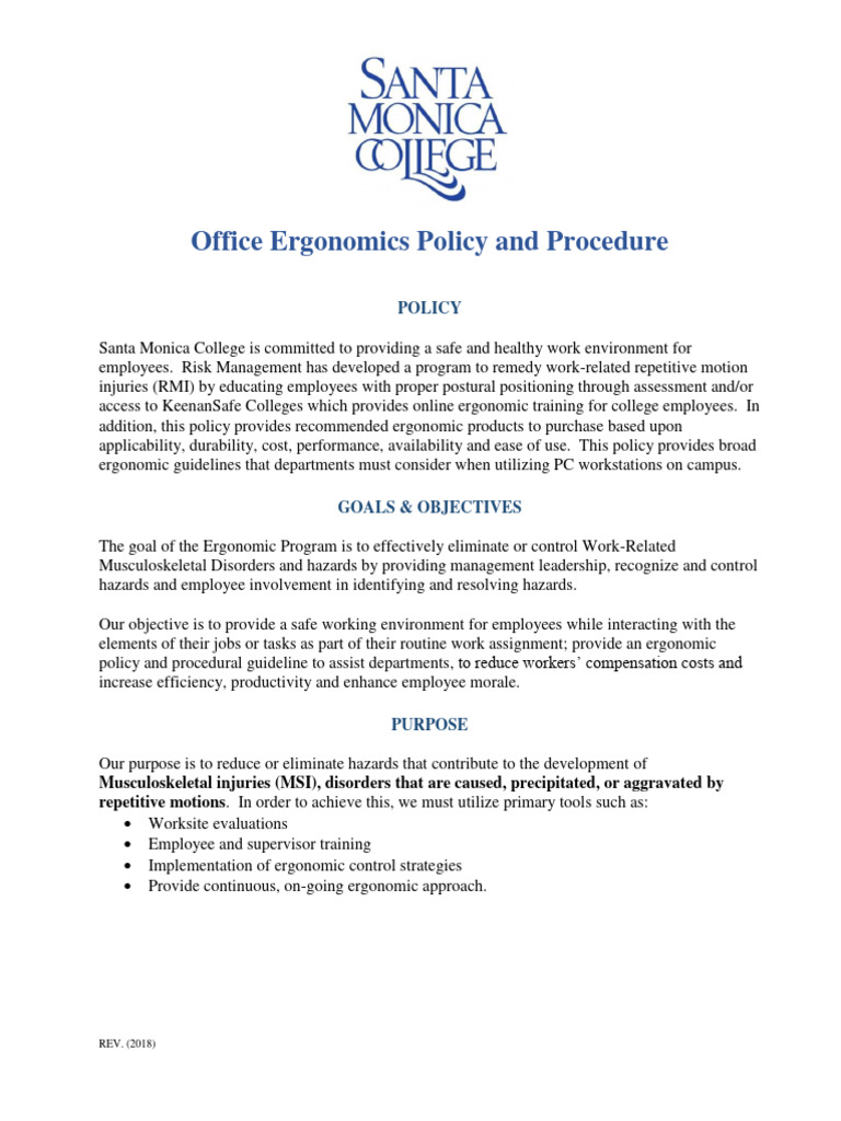 Ergonomics Policy Procedures | PDF | Human Factors And Ergonomics ...