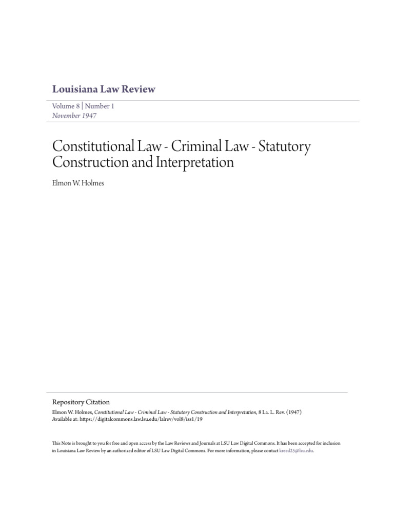 Constitutional Law - Criminal Law - Statutory Construction and in | PDF ...