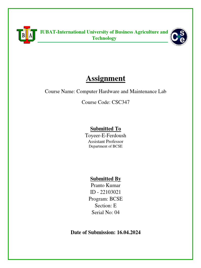 CSC347 Assignment Cover Page | PDF