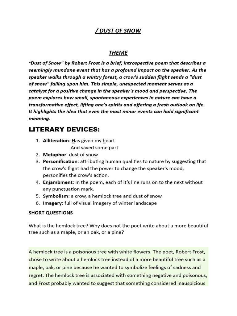 Dust of Snow | PDF | Poetry | Mood (Psychology)