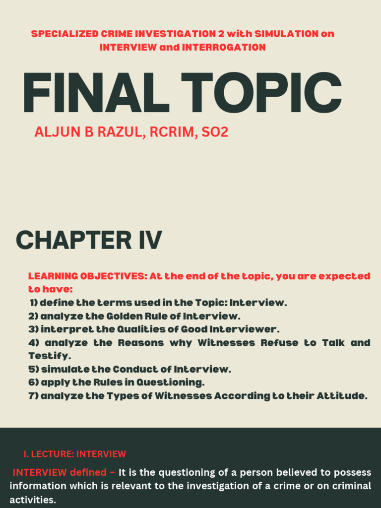 Specialized Crime Investigation 2 With Simulation On Interview and Interrogation | PDF | Witness ...