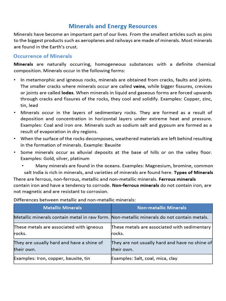 Minerals Short Notes | PDF | Minerals | Rock (Geology)