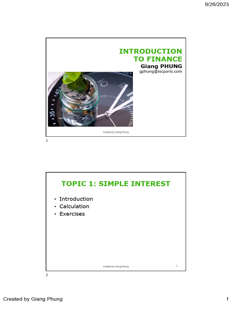 Introduction To Finance - 1-Simple Interest | PDF | Interest | Loans