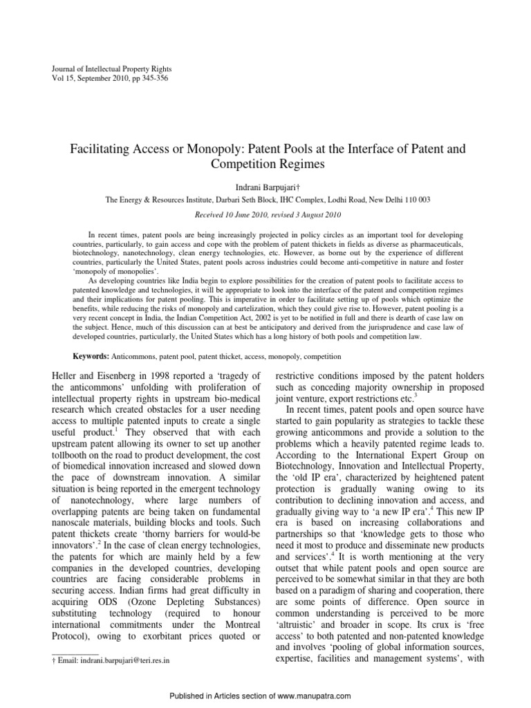 Patent Pools at The Interface of Patent and Competition Regimes ...