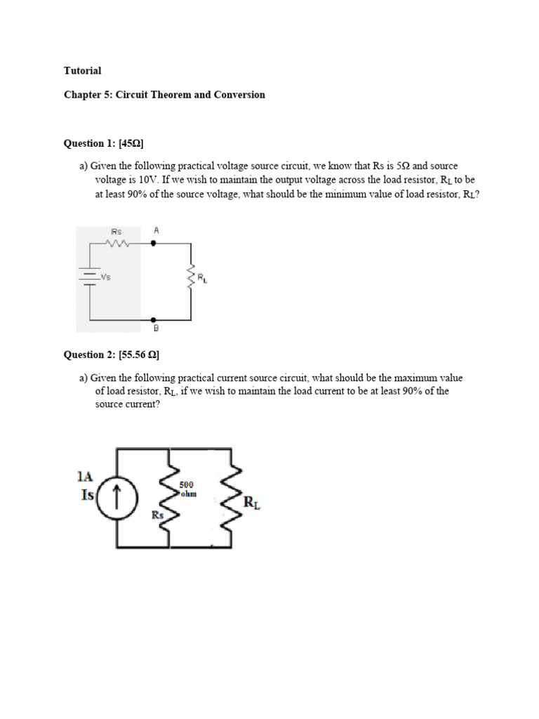 Electric Circuits Tutorial 5 | PDF