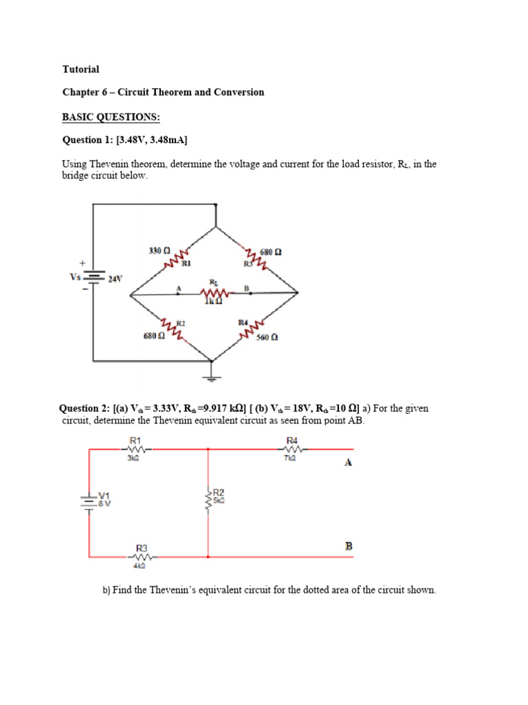 Electric Circuits Tutorial 6 | PDF