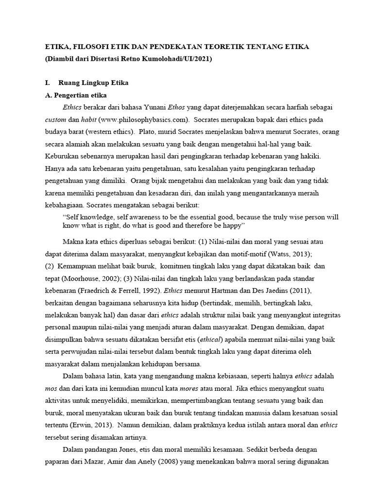 PENGERTIAN ETIKA, FILOSOFI ETIK DAN PENDEKATAN TEORETIK ETIK | PDF