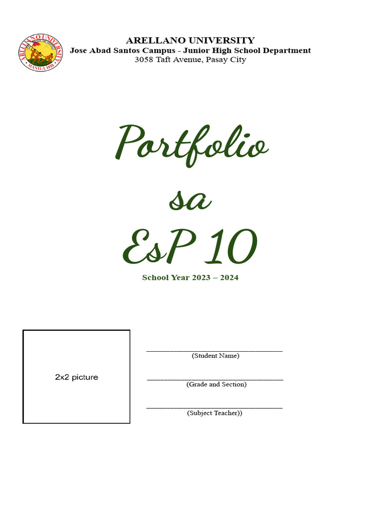 EsP 10 Portfolio - Arellano University | PDF