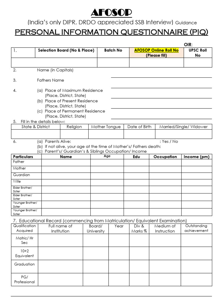 PIQ Form (Blank) | Download Free PDF | Vocational Education | Student ...