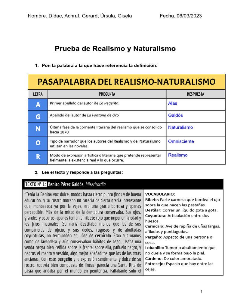 Copia de Realismo y Naturalismo | PDF | Bayoneta | Realismo literario