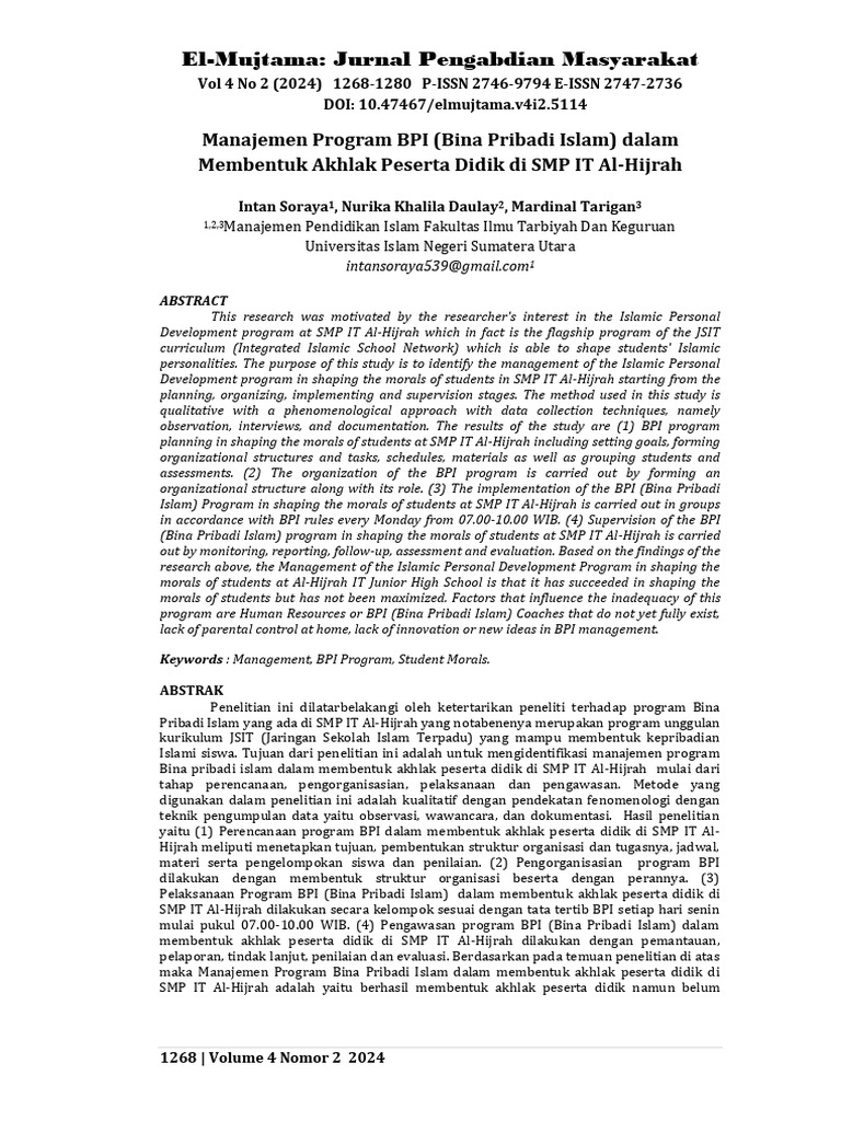 Manajemen Program BPI Bina Pribadi Islam Dalam Mem | PDF | Karier ...