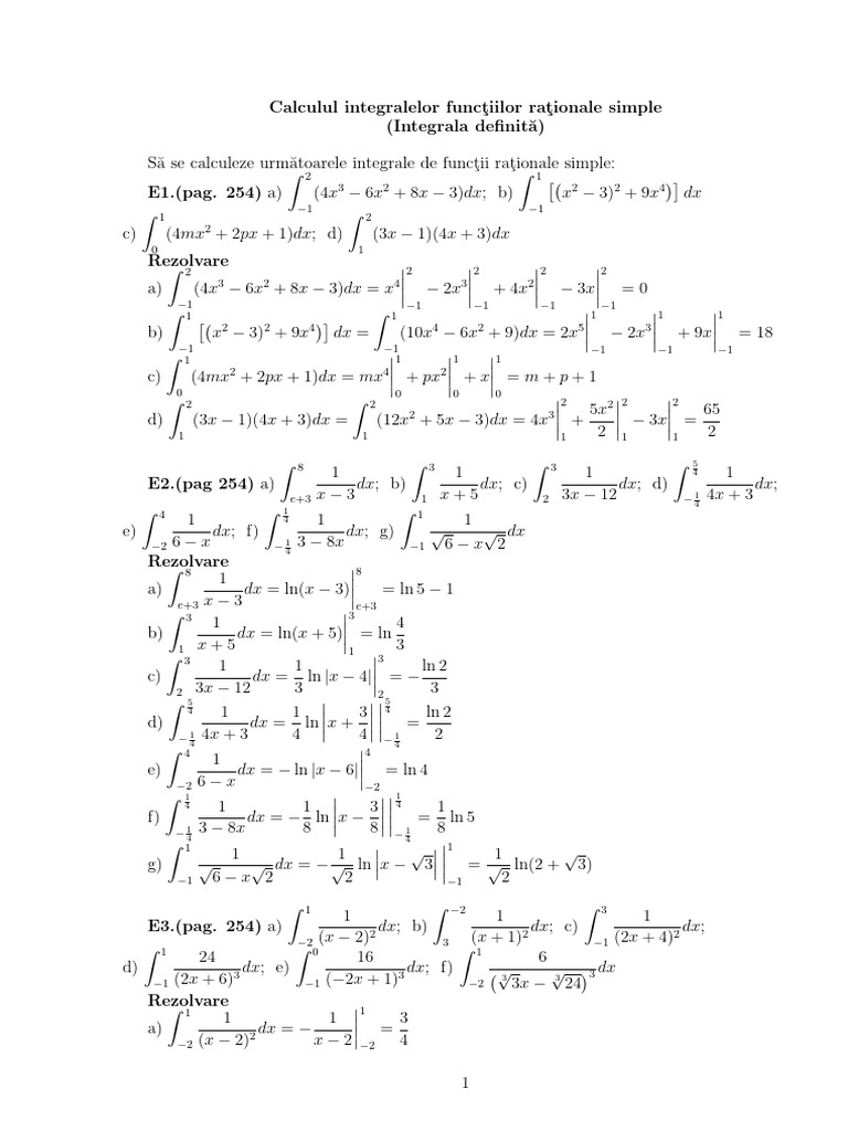 Calculul Integralelor Funcțiilor Raționale Simple (Integrala Definită) | PDF