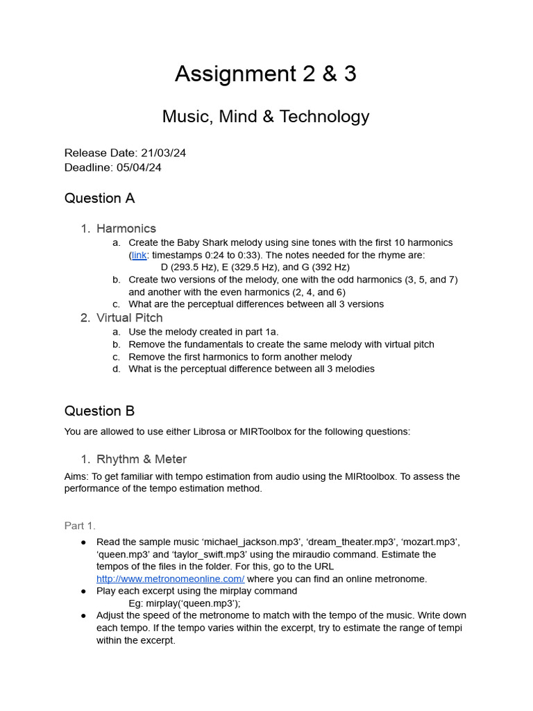 MMT Assignment 2 3_240410_133137 | PDF | Tempo | Pitch (Music)