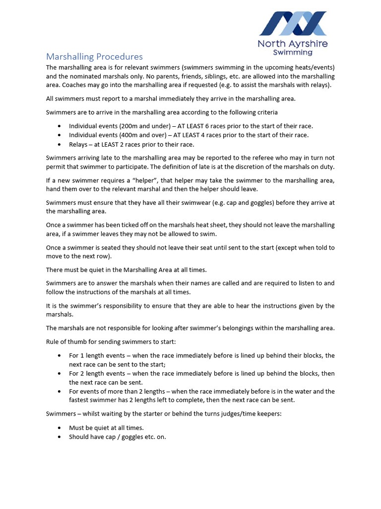 Swim Meet Marshalling Guide | PDF | Swimming (Sport) | Swimming