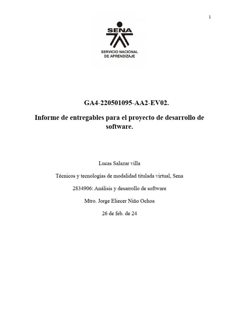 Ga4-220501095-Aa2-Ev02. Informe Entregables para Proyecto de Desarrollo S | PDF | Software ...
