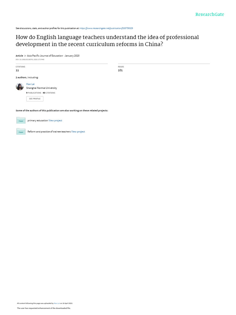 Lei & Medwell (2020) - How Do English Language Teachers Understand The Idea of Professional ...