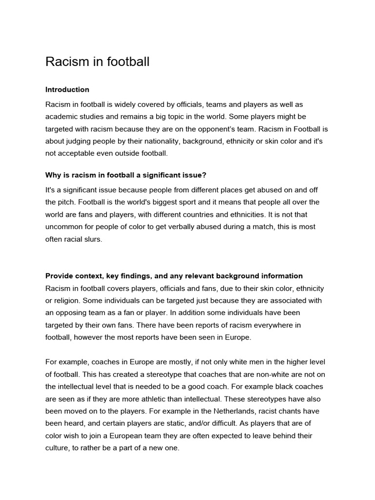 Racism in football. | PDF | Racism | Discrimination & Race Relations