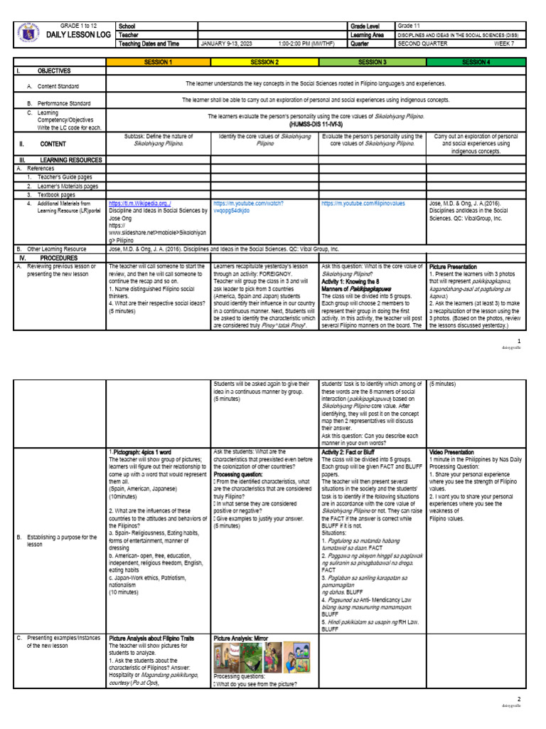 Daily Lesson Log For Disciplines and Ideas in The Social Science | PDF | Learning | Behavioural ...