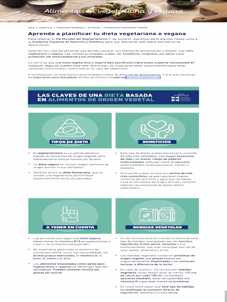 Aprende A Planificar Tu Dieta Vegetariana o Vegana - ALDI | PDF | Vegetarianismo | Veganismo