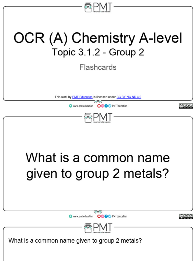 Flashcards - Topic 3.1.2 Group 2 - OCR (A) Chemistry A-Level | PDF ...