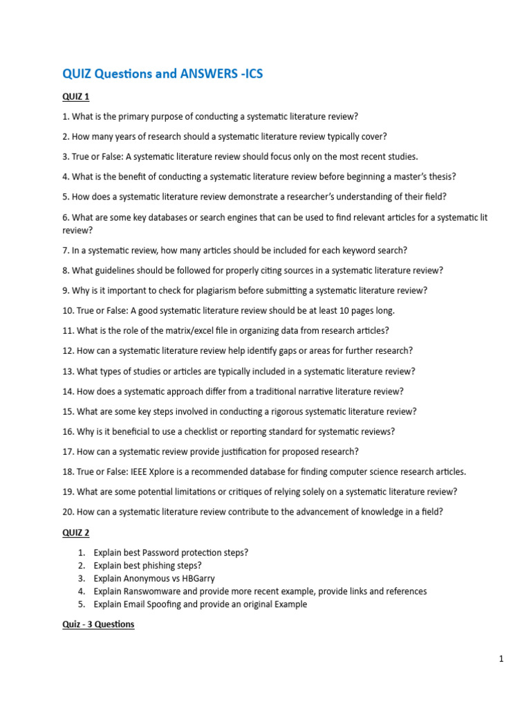 Systematic Literature Review Quiz Guide | PDF | Domain Name System ...