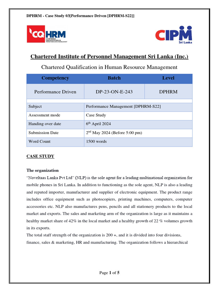 DPHRM - Case Study (Performance Driven (DPHRM-S22) ) E | PDF | Human Resource Management | Turnitin