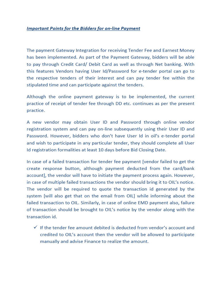 Important Points for the Bidders Online Payment | PDF | Payments | Debit Card